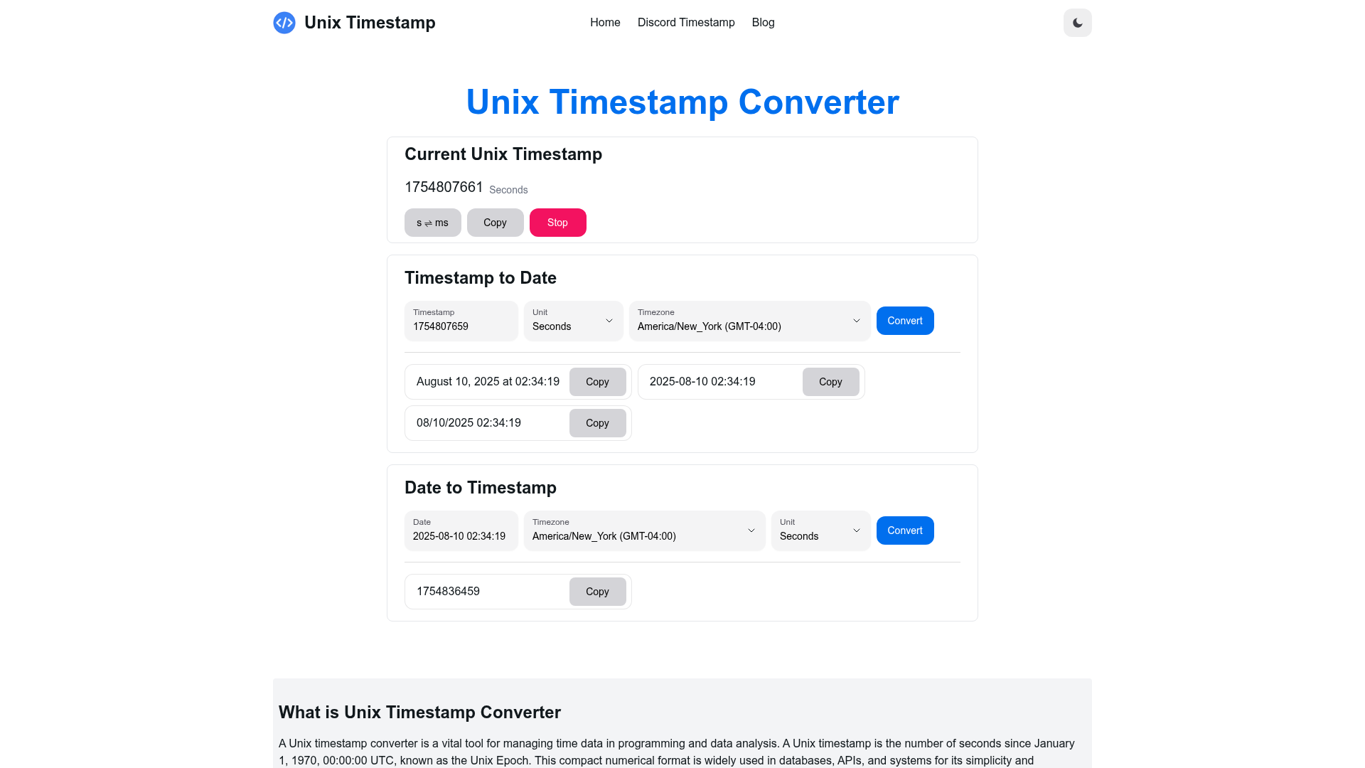 Unix Timestamp | MagicBox.tools